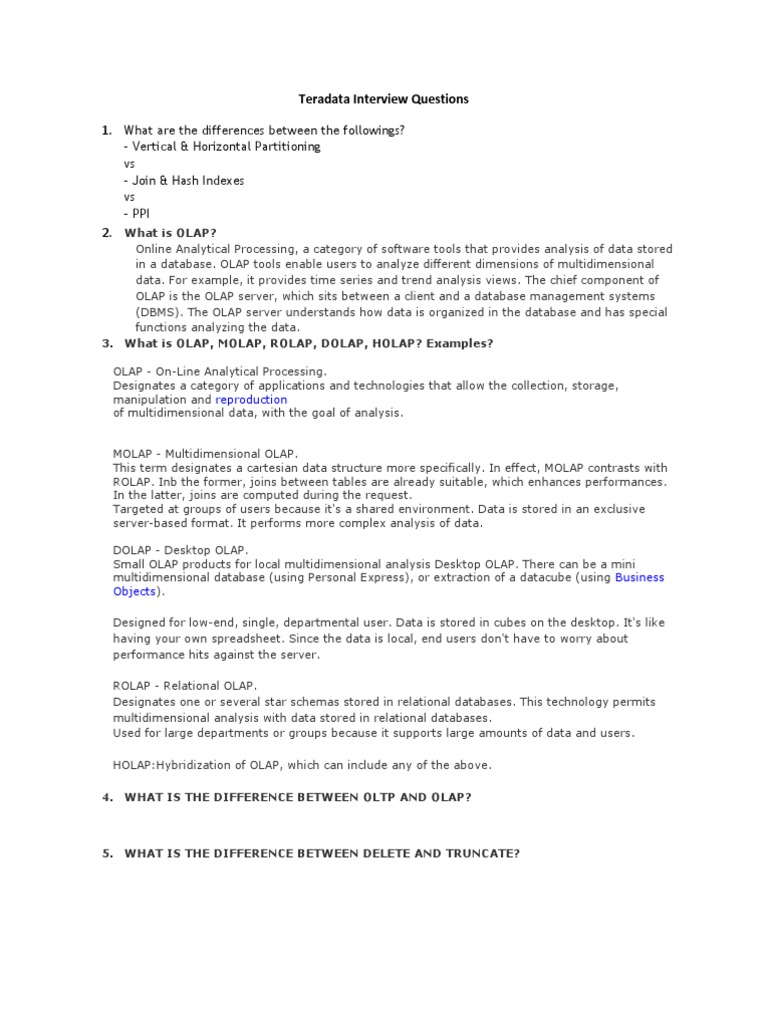 Teradata Interview Questions | PDF | Database Index | Microsoft Sql Server