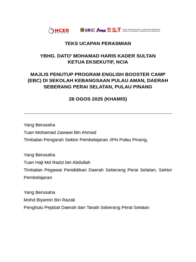 Teks Ucapan Perasmian - Na Aa | PDF