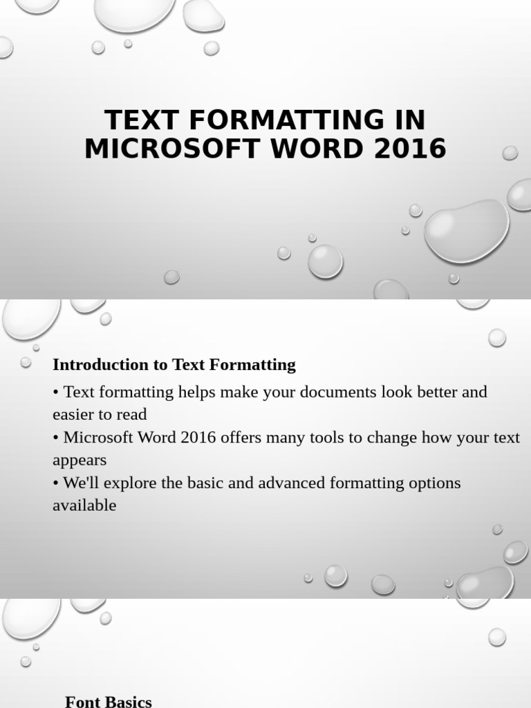 Text Formatting in Microsoft Word 2016 | PDF | Microsoft Word | Printing