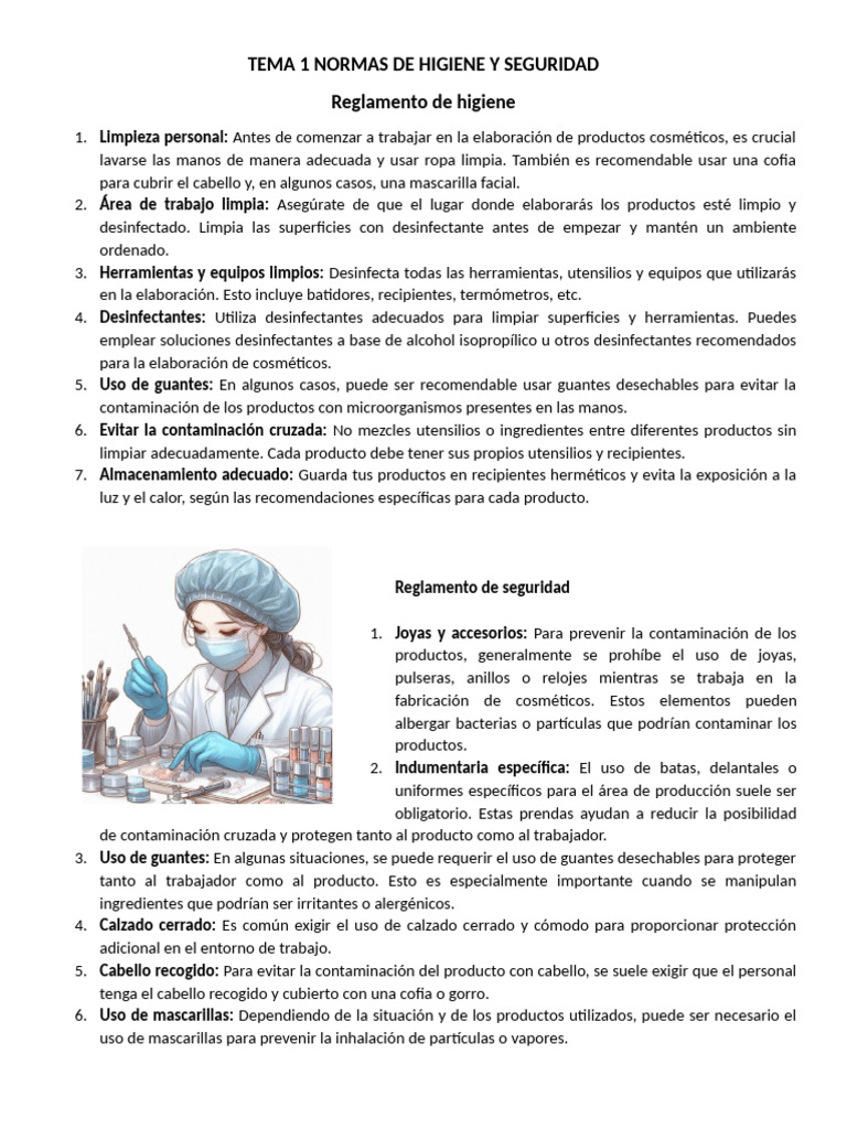 Tema 1 Normas de Higiene y Seguridad | PDF | Higiene | Lavado de manos
