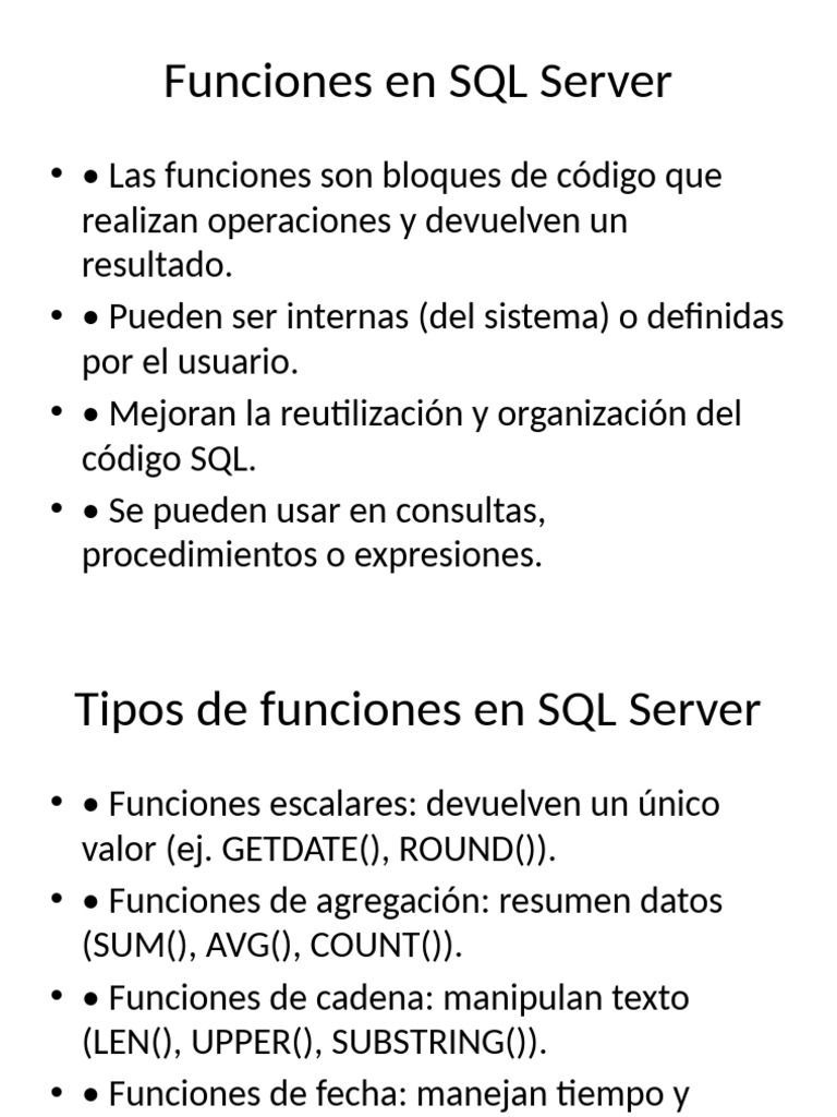 Funciones en SQL Server | PDF