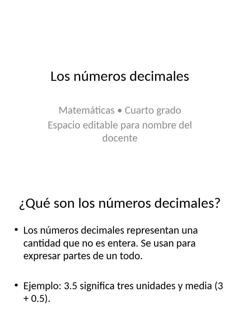 Números Decimales para Cuarto Grado | PDF