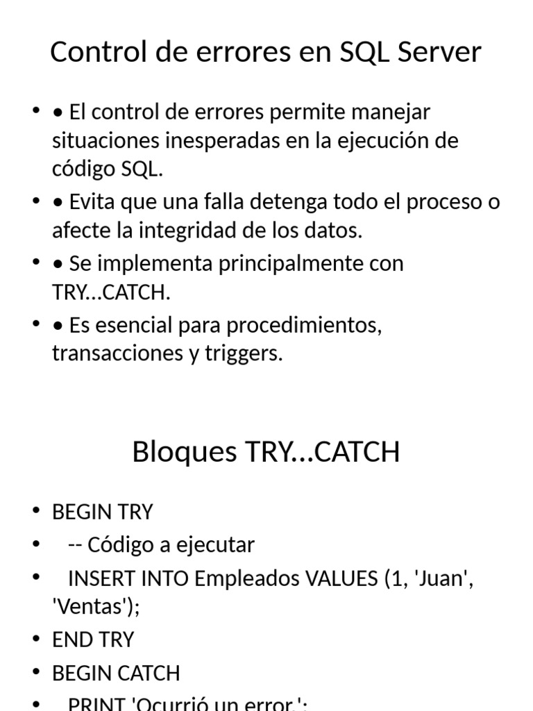 Control de Errores en SQL Server T-SQL | PDF