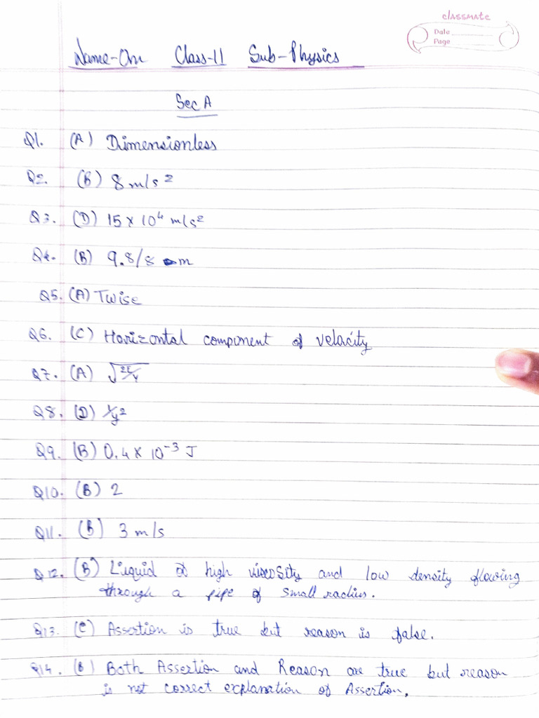 Class 11 Om Physics Half Yearly Exam Answersheet | PDF