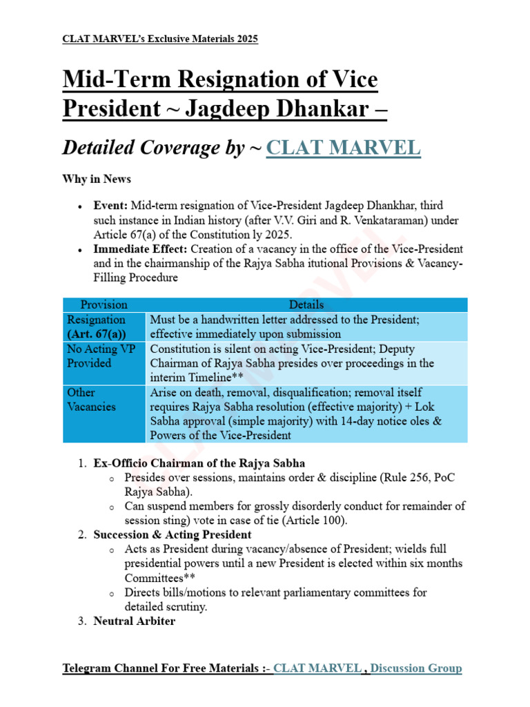 Mid Term Resignation of Vice President of India Covered in Detail | PDF ...