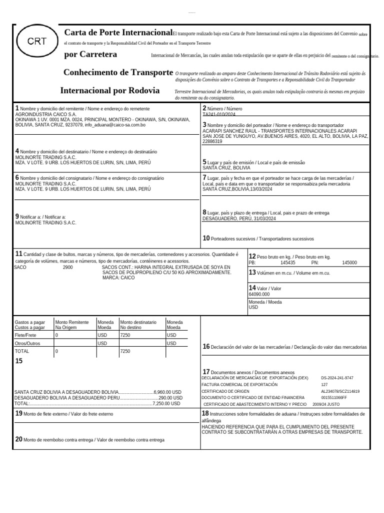 Documento de Embarque CONOSUR 1 | PDF | Economias | Transporte