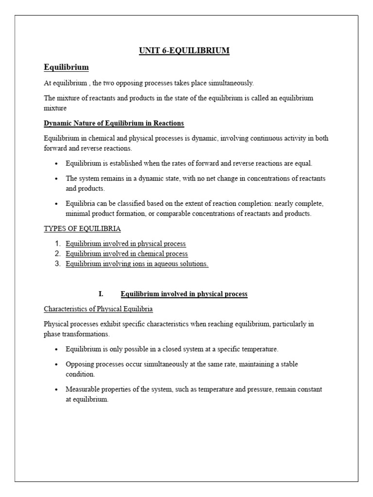Equilibrium Physical Process | PDF | Chemical Equilibrium | Solubility