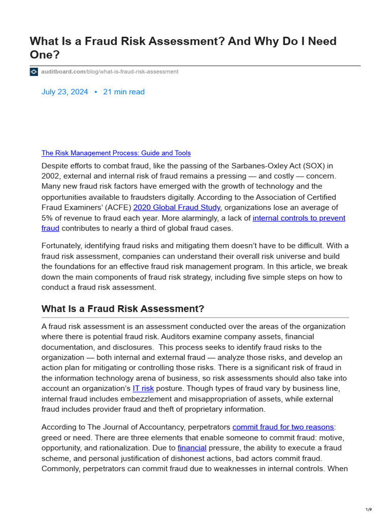 What Is A Fraud Risk Assessment and Why Do I Need One | PDF | Risk ...