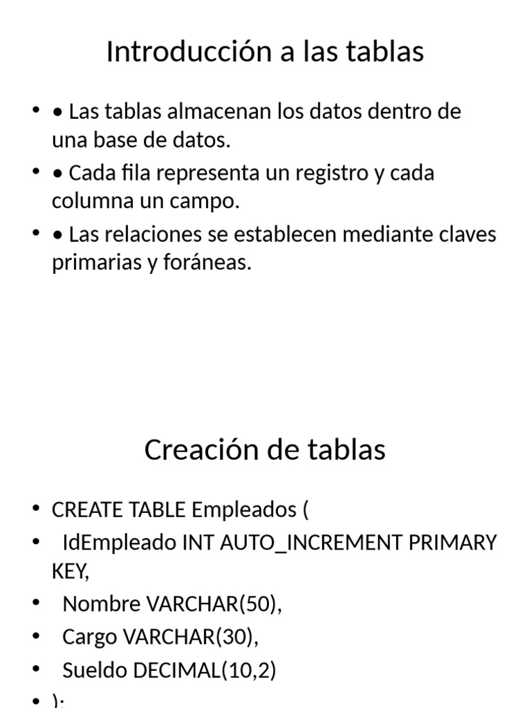 Tablas en MySQL X Server | PDF