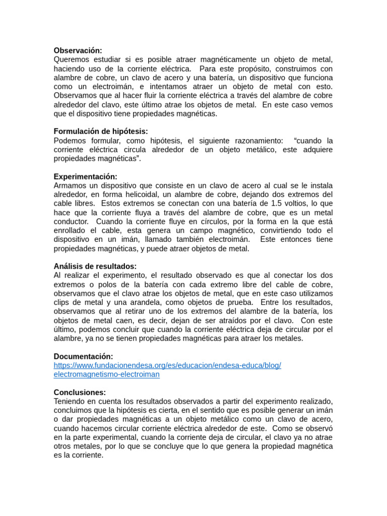 Método del Magnetismo en Electroimanes | PDF | Corriente eléctrica | Imán