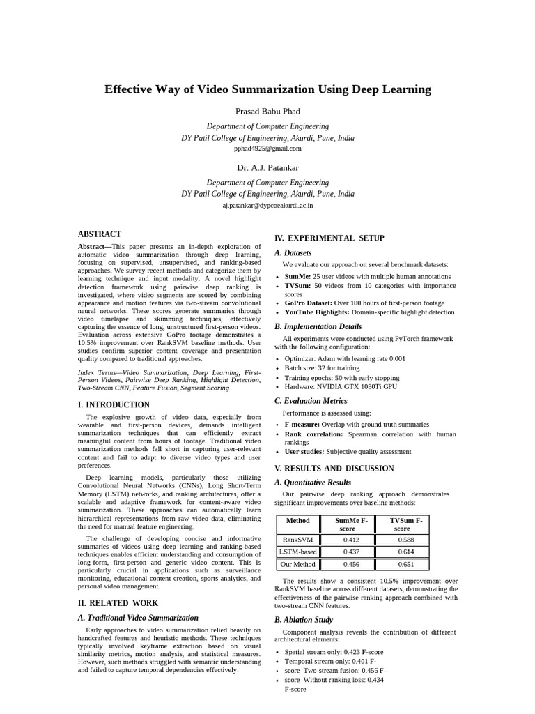 Deep Learning for Video Summarization | PDF | Deep Learning | Cognitive ...