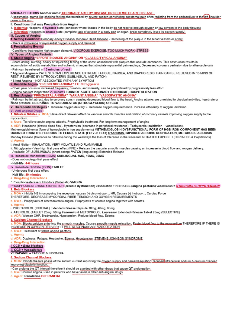 Reviewer Angina Pectoris.pdf | PDF | Myocardial Infarction | Coronary ...