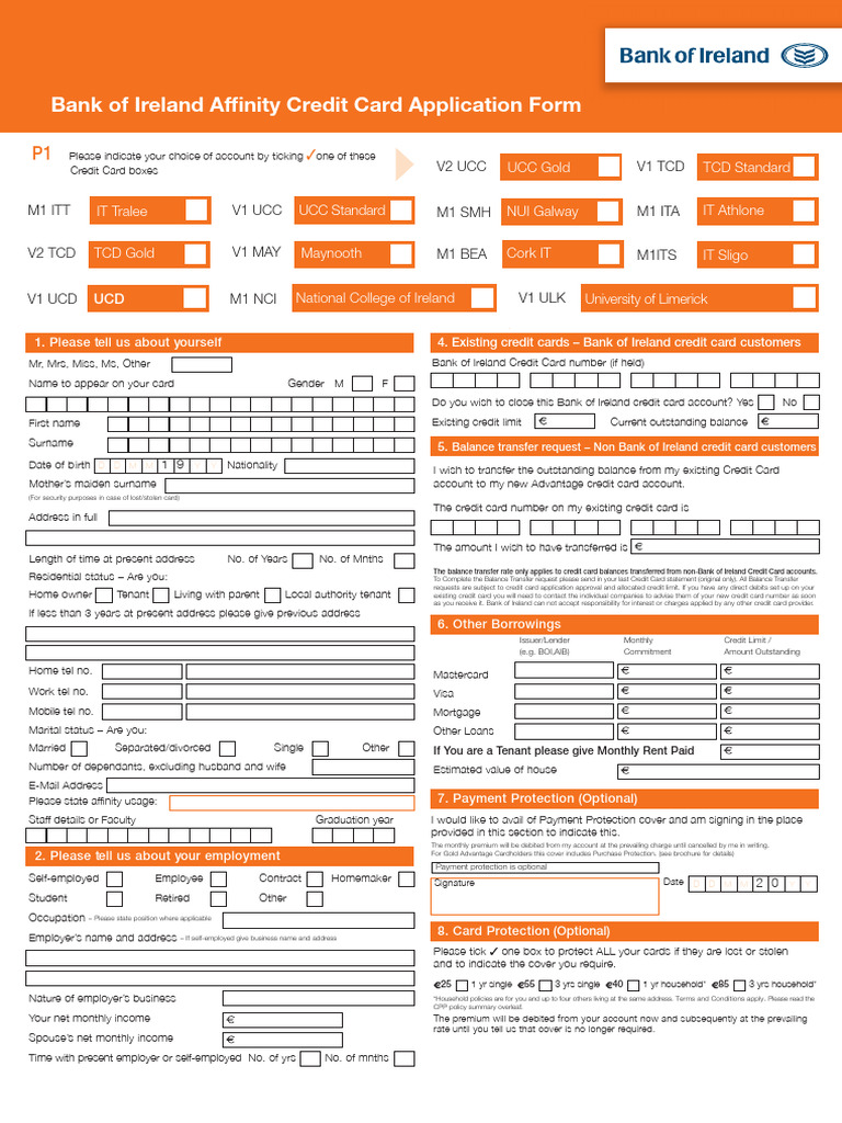 Ucd Boi Affinity Credit Card Appl Form | PDF | Credit Card | Visa Inc.