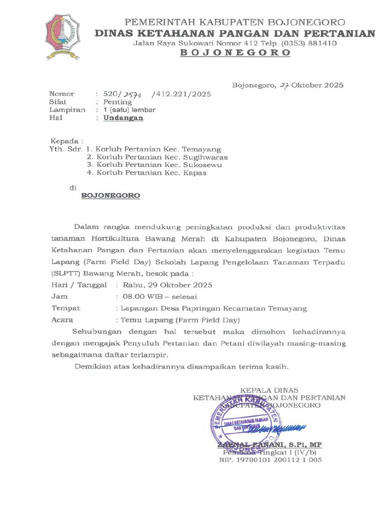 Undangan Korluh Temu Lapang FFD | PDF