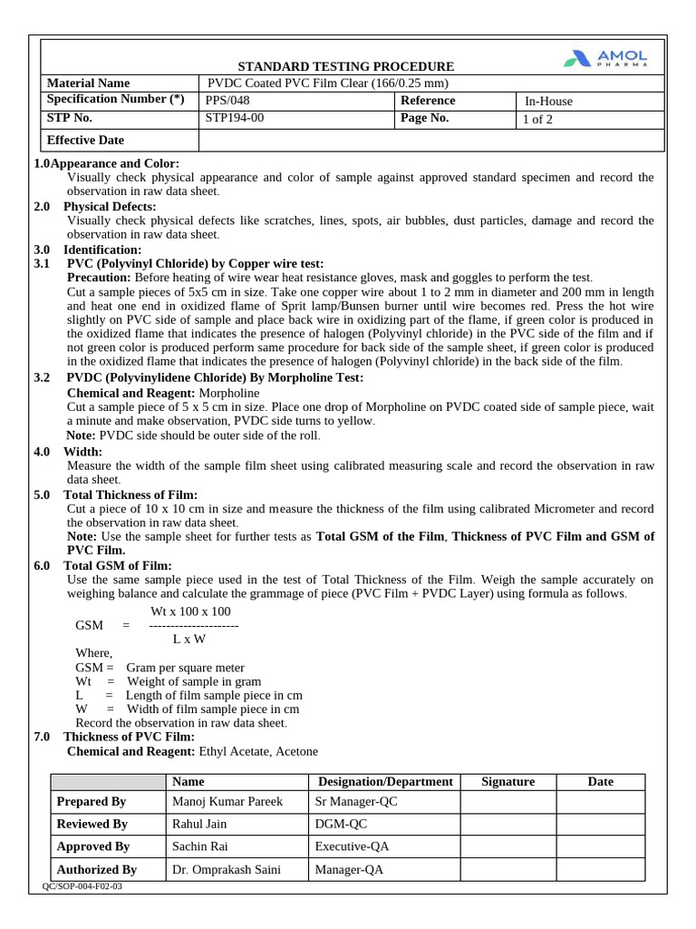 Morpholine Test for PVDC Coated Film | PDF | Polyvinyl Chloride | Materials