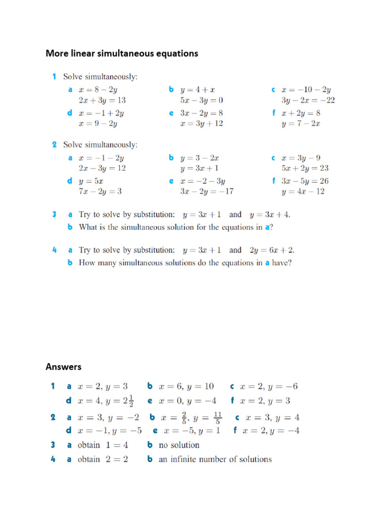 More Linear Simultaneous Equations | PDF