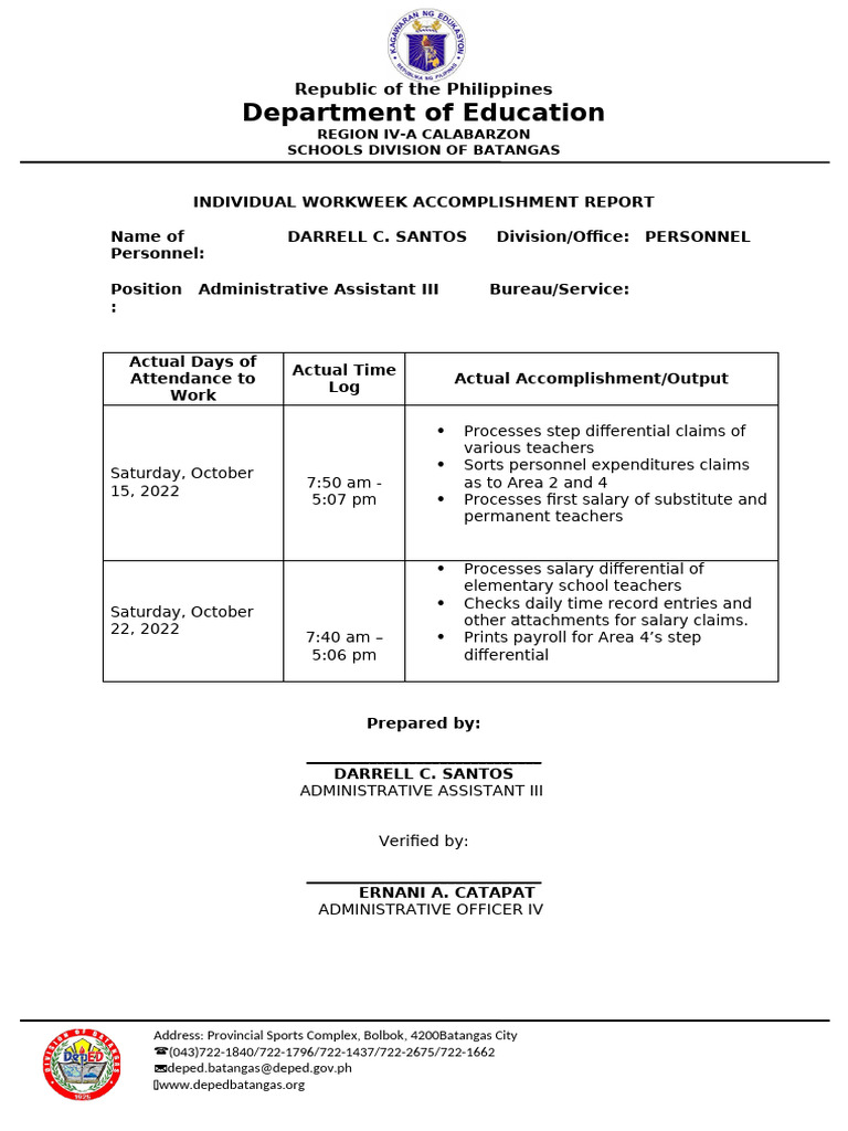 Workweek Accomplishment Report: Darrell Santos | PDF | Business ...