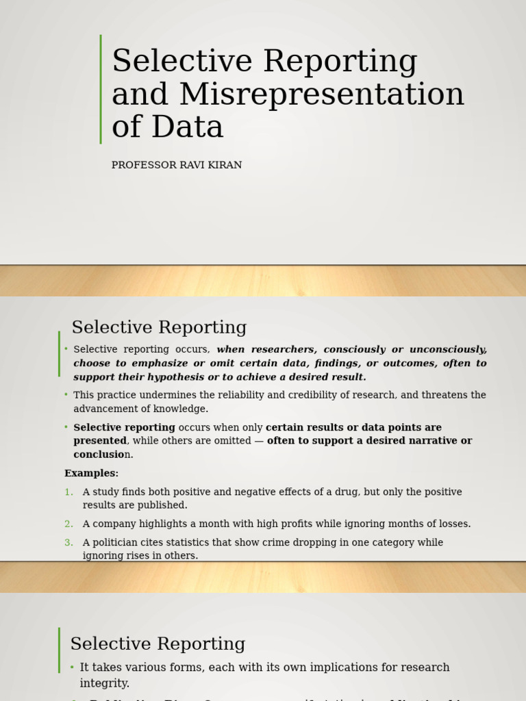 Selective Reporting and Data Misrepresentation | PDF | Bias