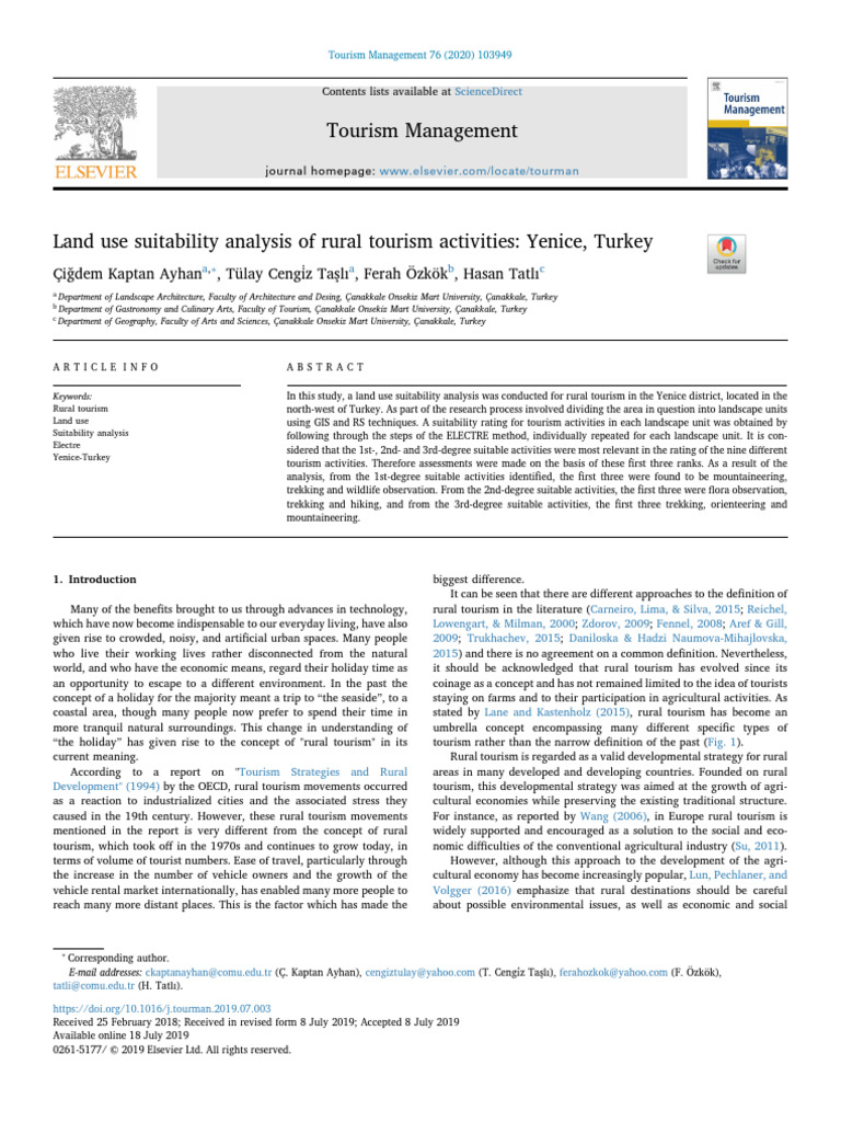 Land Use Suitability Analysis of Rural Tourism Activities Yenice ...