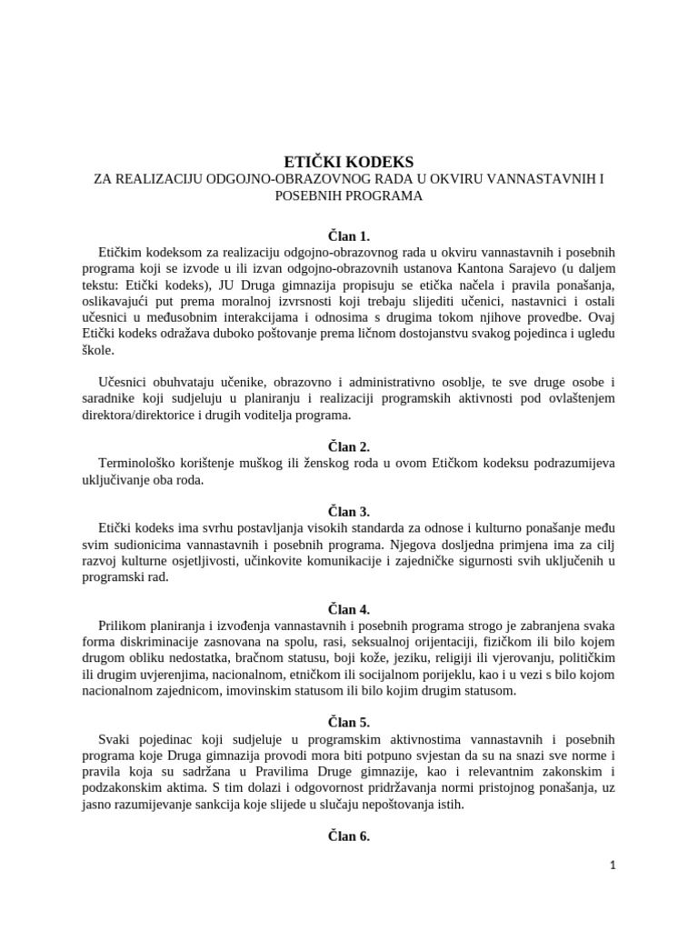 Etički Kodeks - Studijska Posjeta - Od Rata Do Mira II | PDF