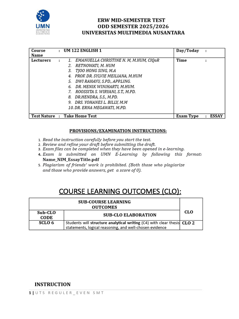 UTS - Eng 1 | PDF | Argument | Critical Thinking