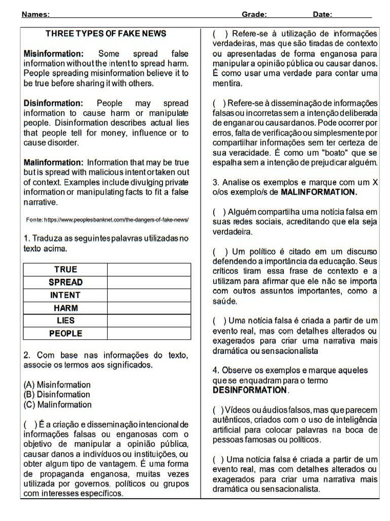 3 Types of Fake News - Reading Activity - TUDO SALA de AULA Editado | PDF