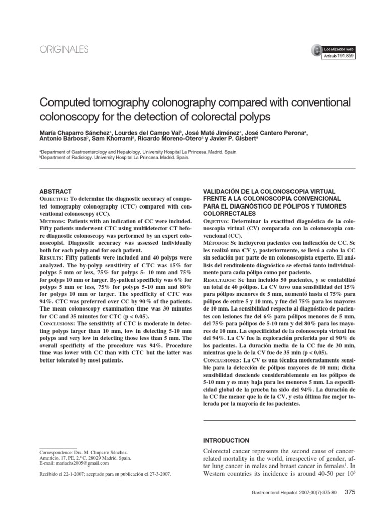 CTC vs. Colonoscopy for Polyp Detection | PDF | Sensitivity And ...