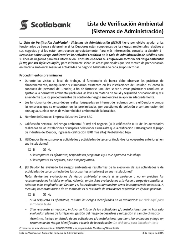 Lista de Verificacion Ambiental (ECL) | PDF | Entorno natural | Riesgo