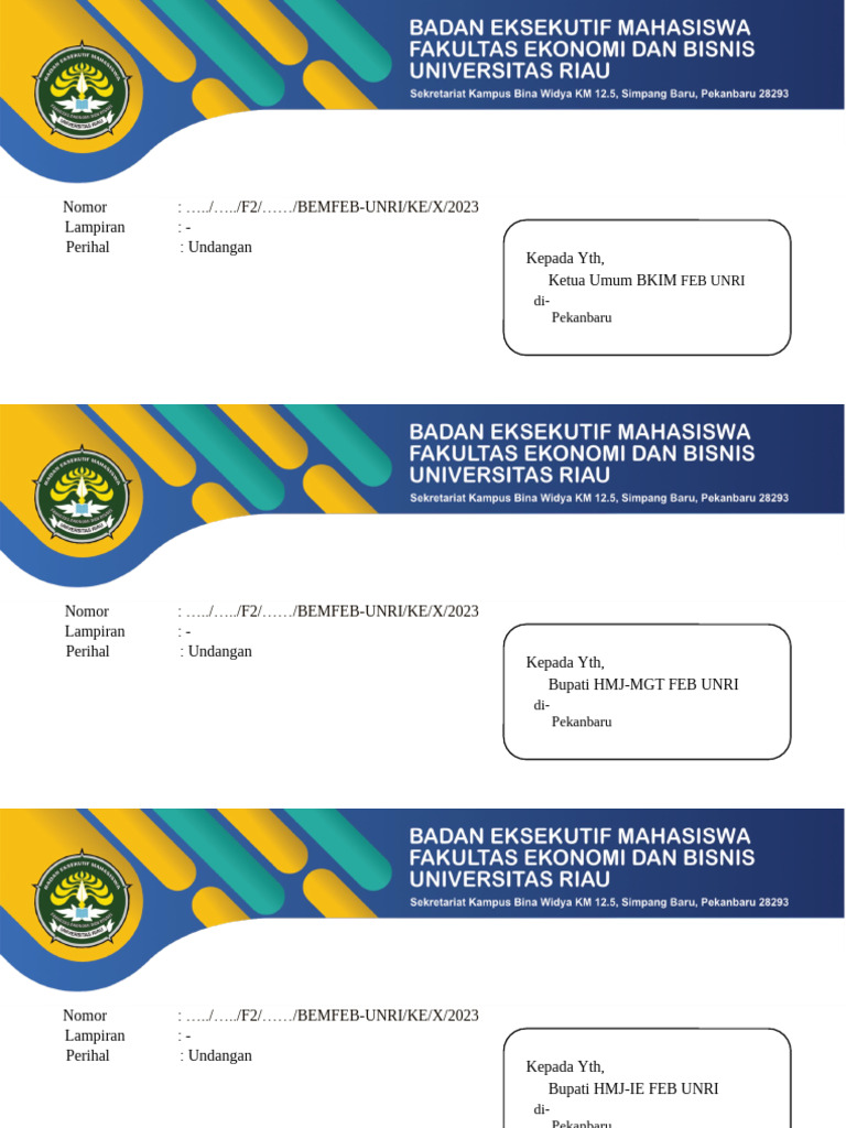 1 Amplop Jajaran Dinas Bem Feb Unri | PDF