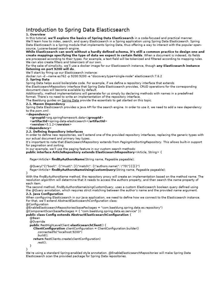 Introduction To Spring Data Elasticsearch | PDF | Spring Framework | Search Engine Indexing