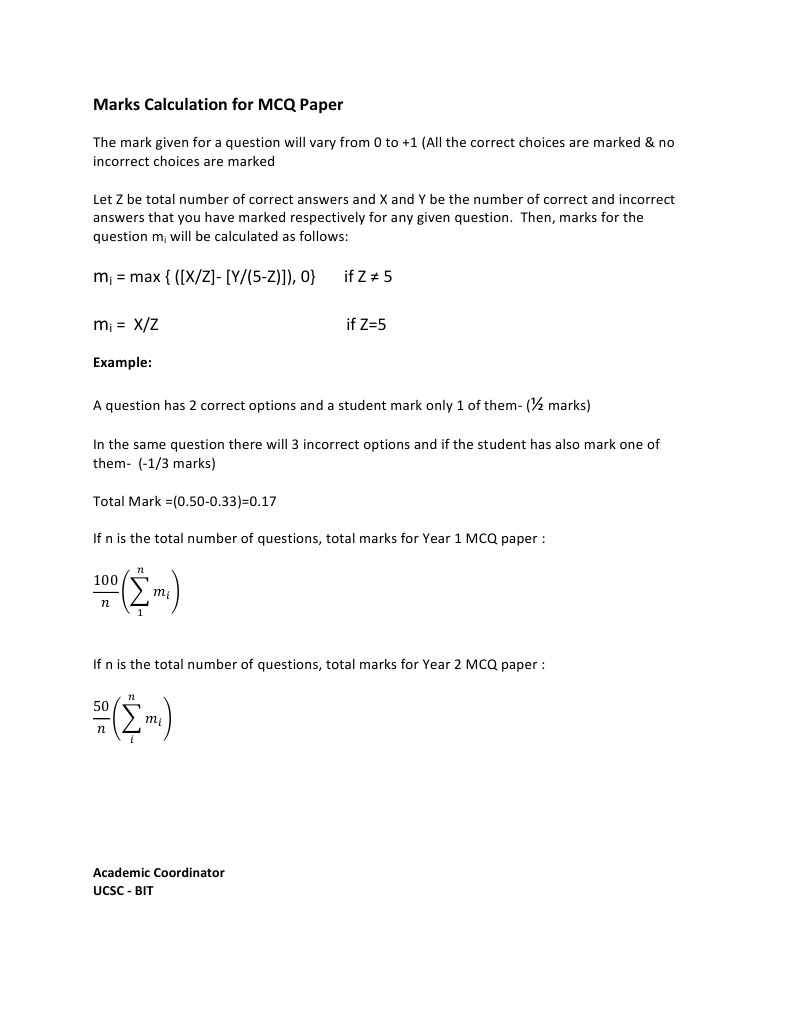 MCQ Marks Calculation Guide | PDF | Sports & Recreation