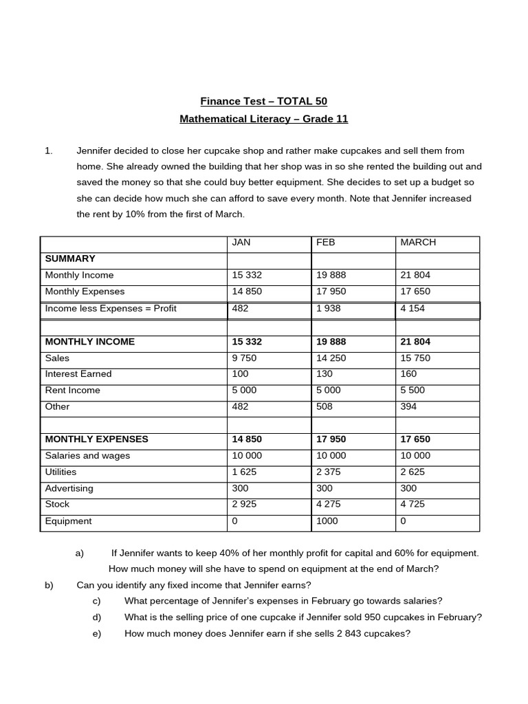 Grade 11 Finance Test Questions | PDF | Salary | Taxes