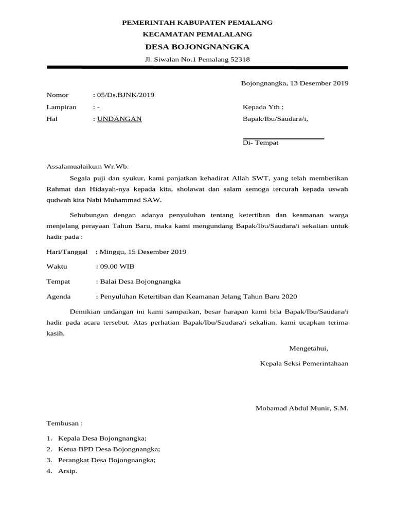 Contoh Surat Resmi Penyuluhan Desa - Salin | PDF