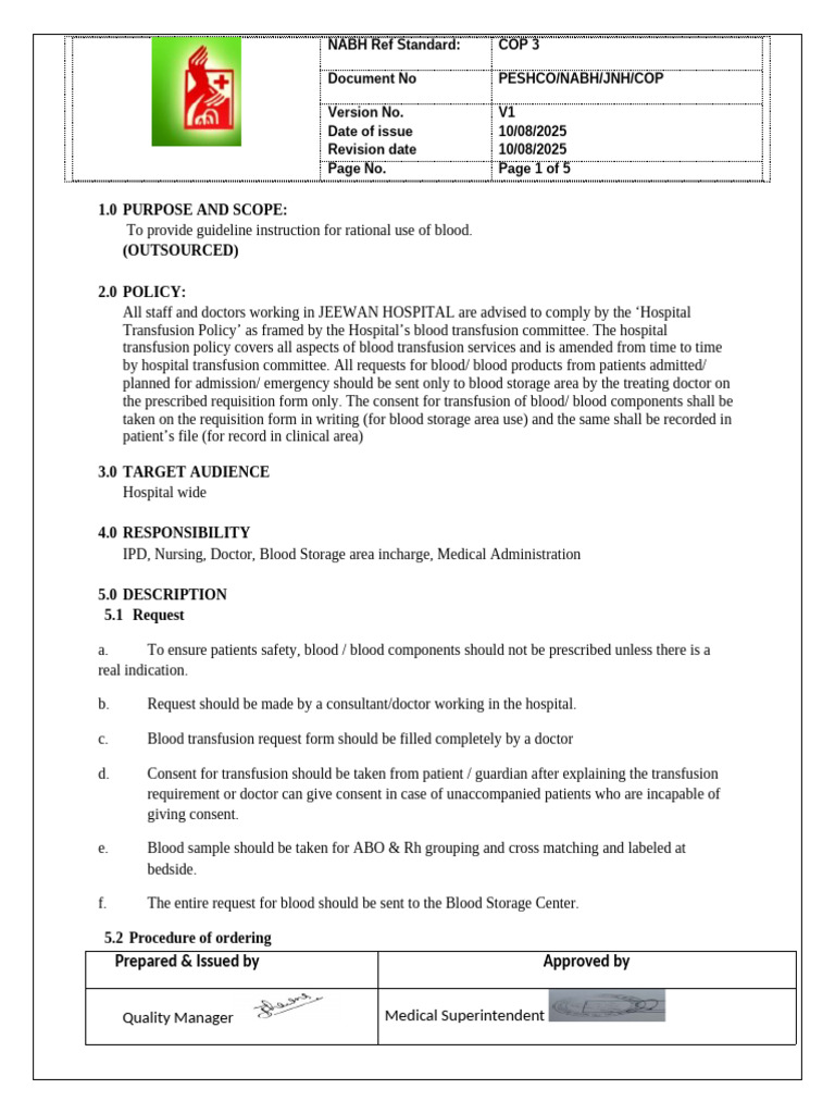 Blood Transfusion Guidelines for Hospitals | PDF | Blood Transfusion ...