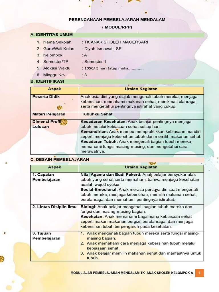 Modul Pembelajaran Sehat untuk TK A | PDF