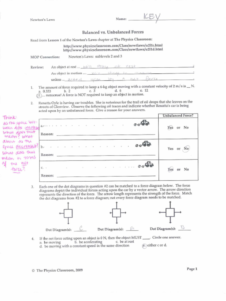 Newtons 2nd Law Worksheet Key | PDF