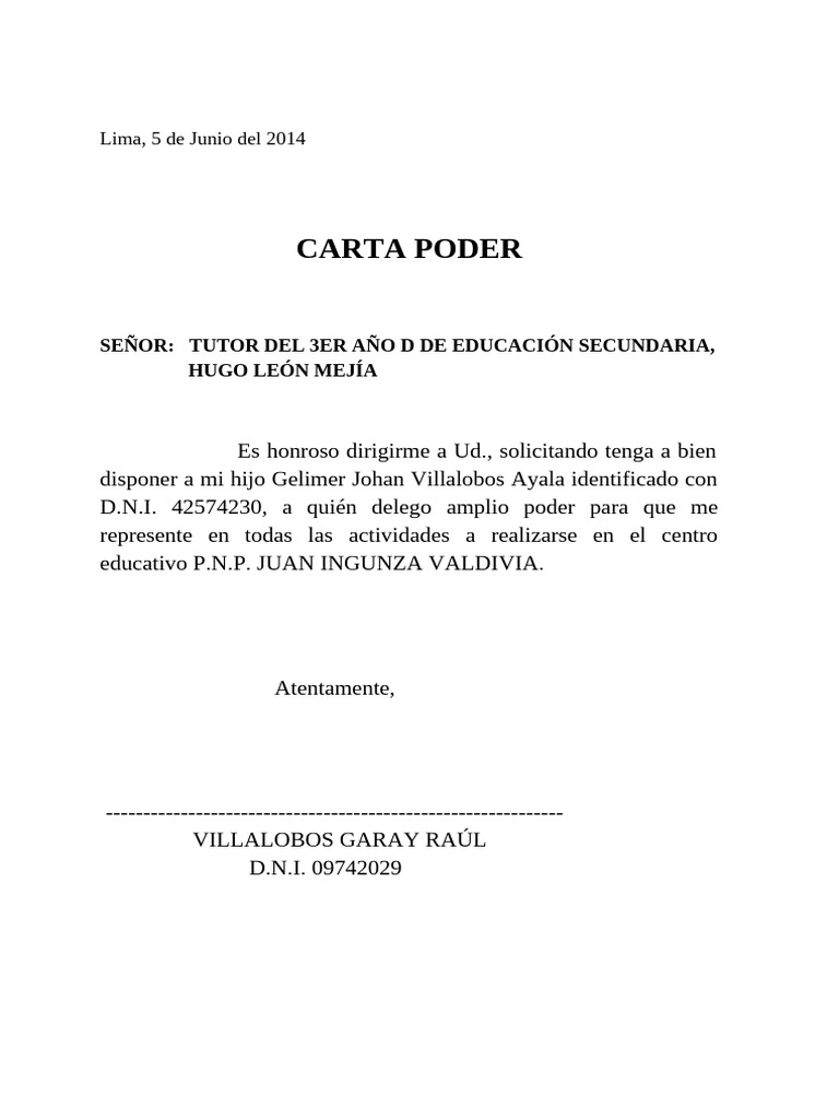 Carta Poder para Representación Escolar | PDF