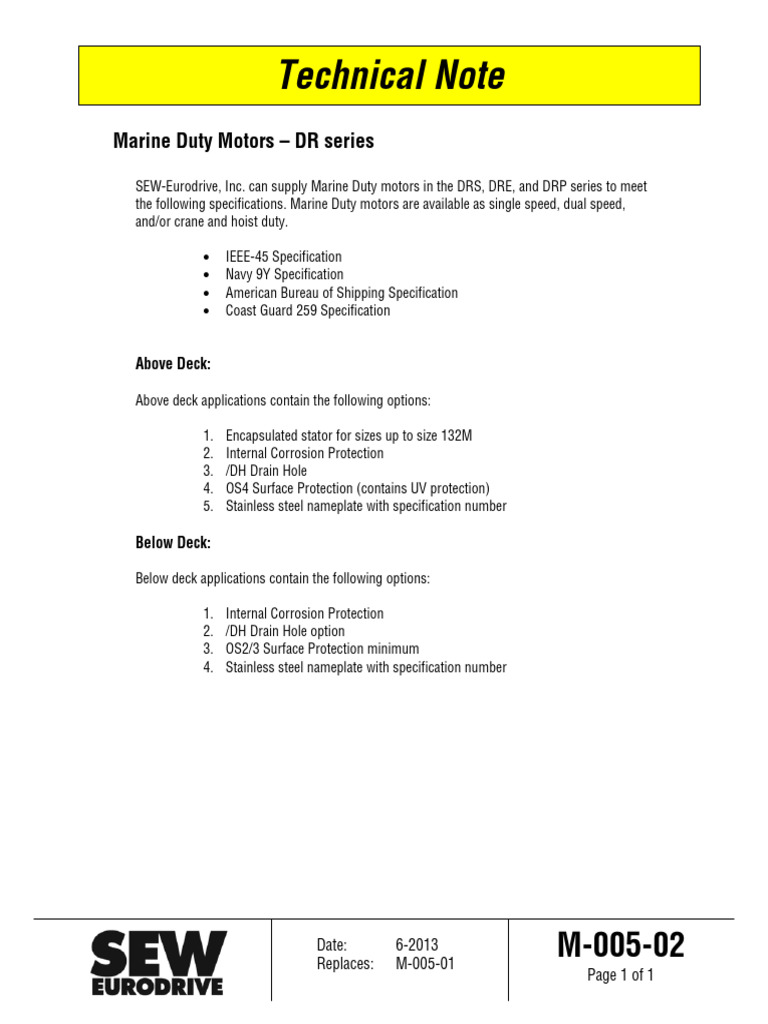 Technical Note: Marine Duty Motors - DR Series | PDF