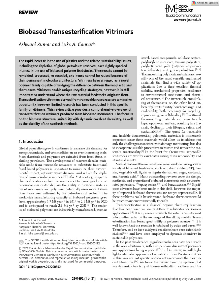 Biobased Vitrimers via Transesterification | PDF | Polymers | Epoxy