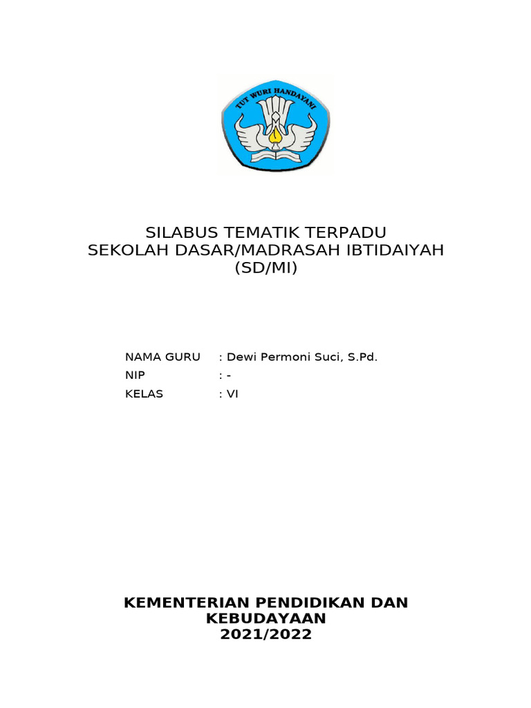 Silabus Tematik SD Kelas VI 2021/2022 | PDF