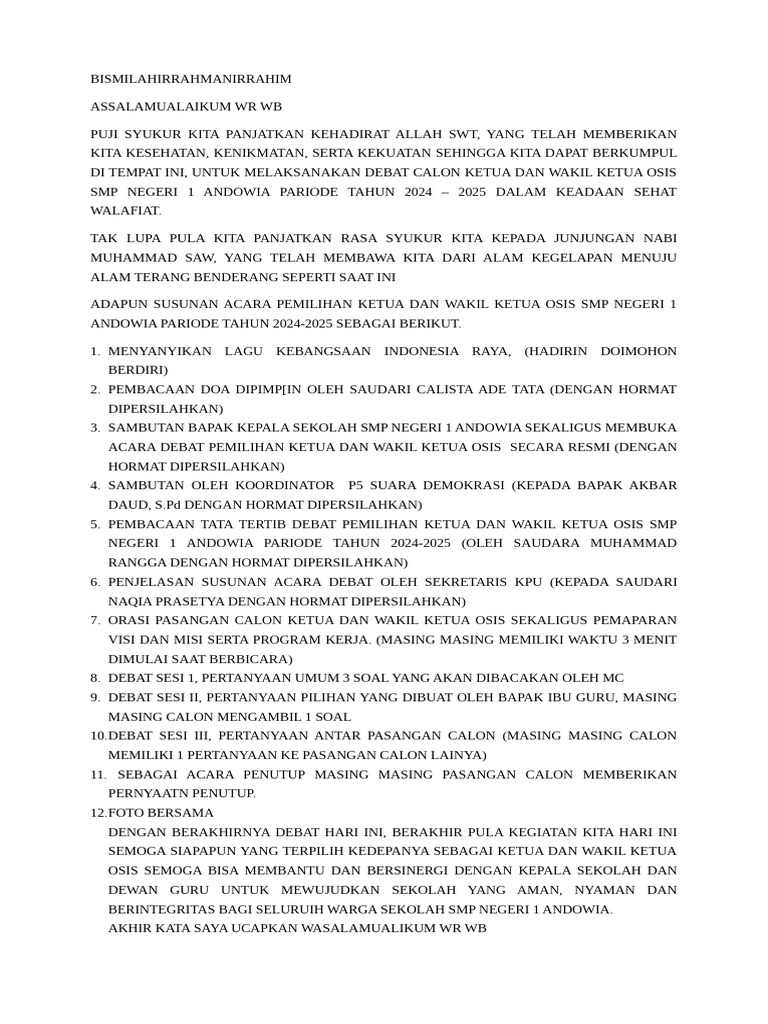 Susunan Acara Debat Pilketos OSIS 2024-2025 | PDF