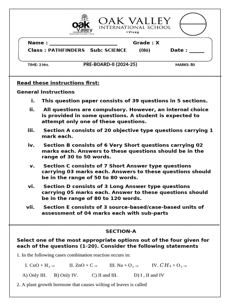 Grade x Cbse Science Pb2 2024-25 | PDF | Oxygen | Hydrogen