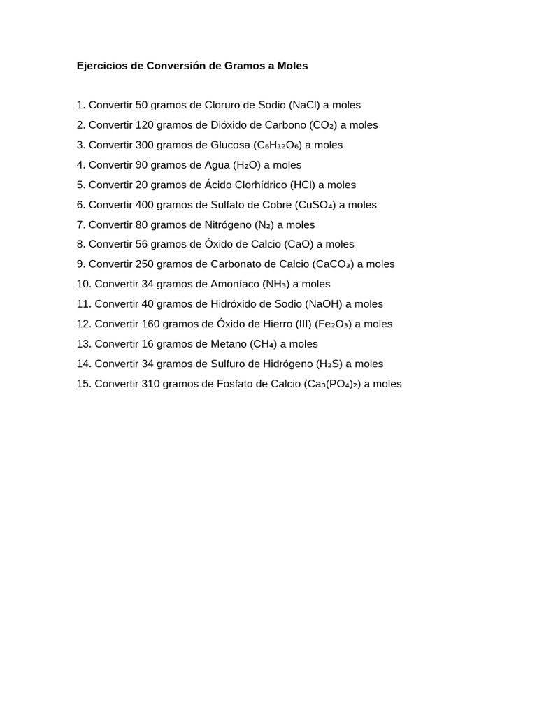 Ejercicios de Gramos a Moles | PDF