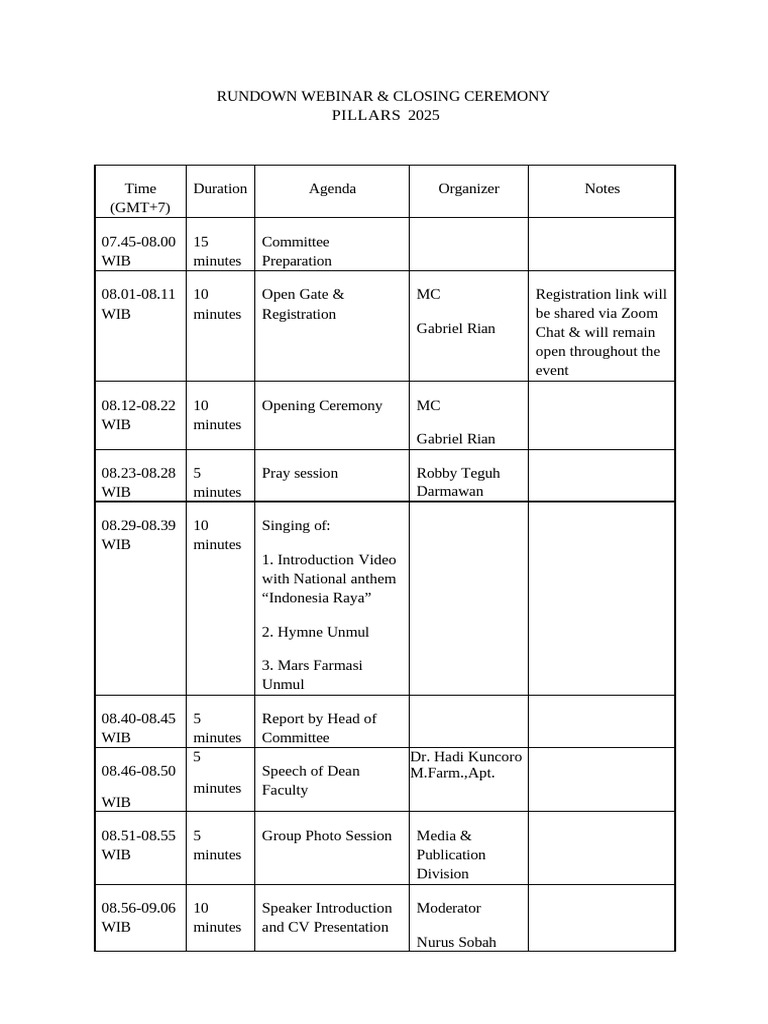 Pillars 2025 Webinar Agenda | PDF