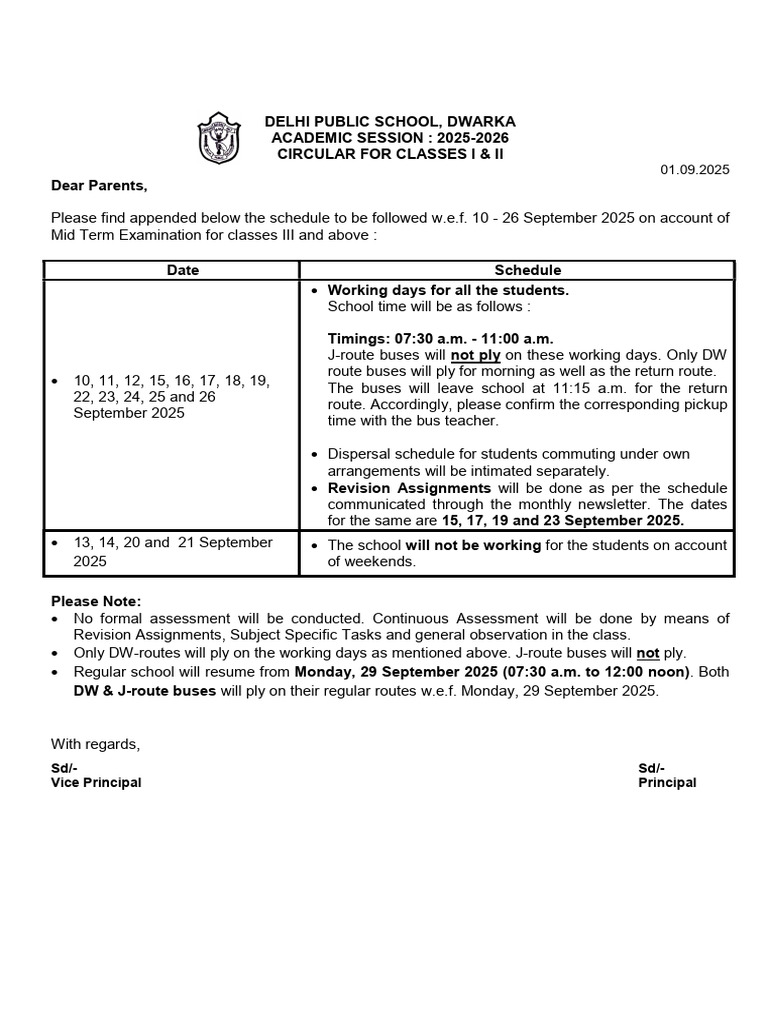Circular For Classes - I & II | PDF | Transport | Public Transport
