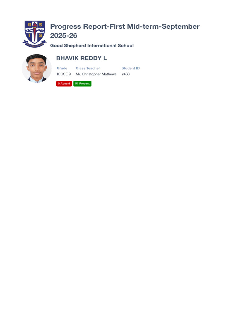 Progress Report-First Mid-term-September 2025-26 IGCSE 9 REDDY L BHAVIK ...