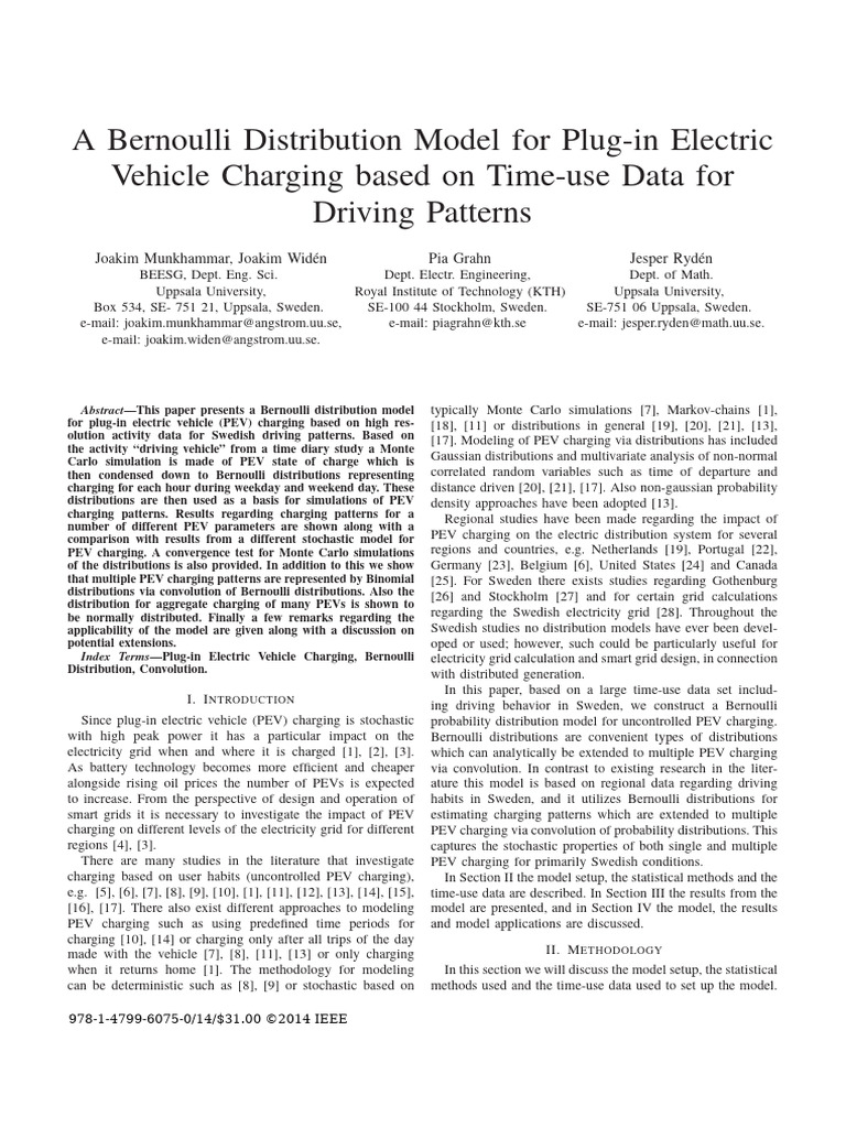 A Bernoulli Distribution Model For Plug-In Electric Vehicle Charging ...
