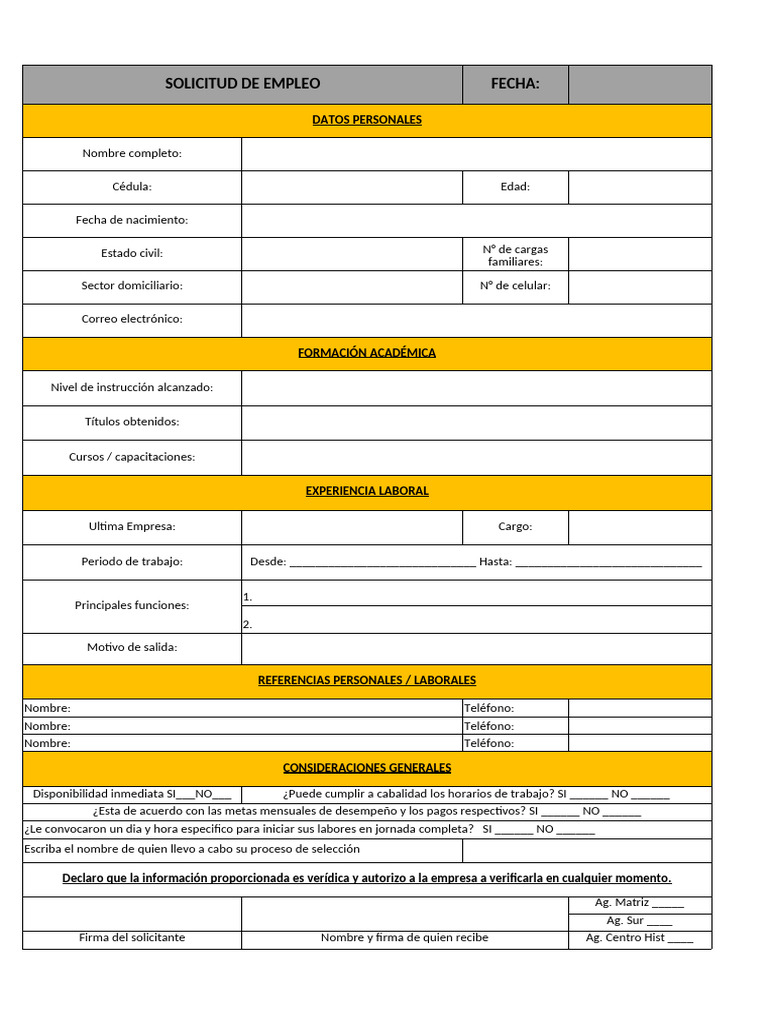 Solicitud de Empleo | PDF