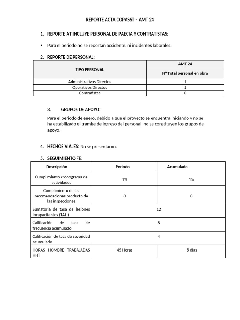 Reporte Informacion Acta Copasst 1 | PDF