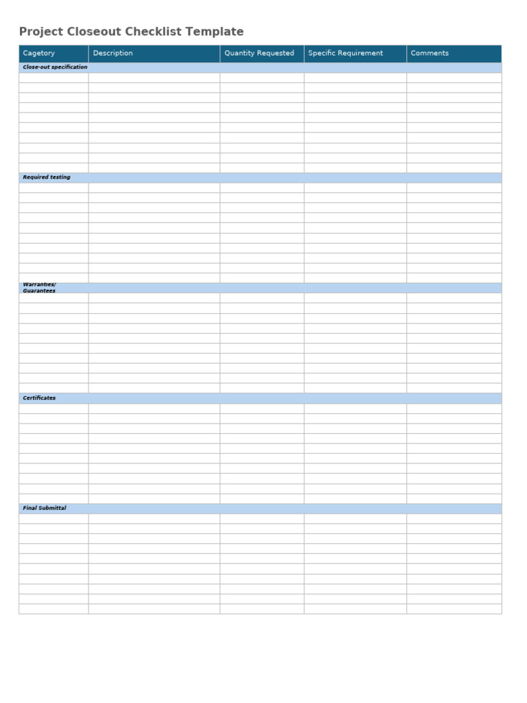 IC Project Closeout Checklist Template 8531 | PDF